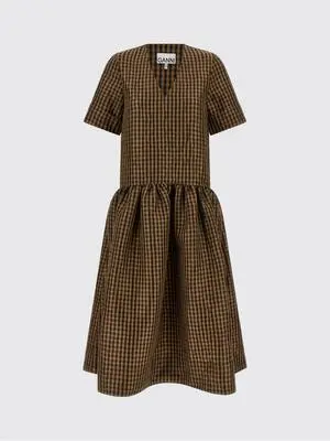 GANNI Checked Midi Dress - Brown