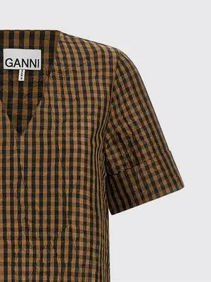 GANNI Checked Midi Dress - Brown