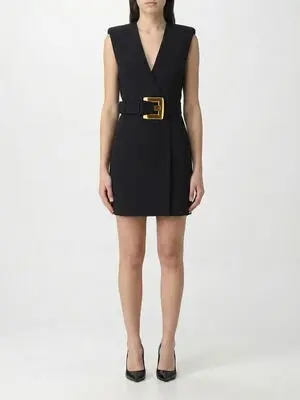 Balmain V-neck Sleeveless Mini Dress With Belt - Black