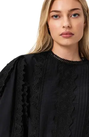 ALLSAINTS Hart Lace Embroidered Bishop Sleeve Top - Black