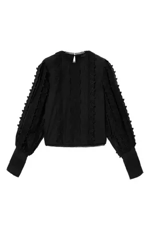ALLSAINTS Hart Lace Embroidered Bishop Sleeve Top - Black