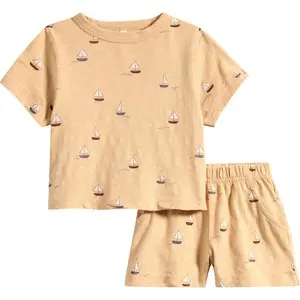 RYLEE + CRU Sailboats Cotton T-shirt & Shorts Set - Butterscotch