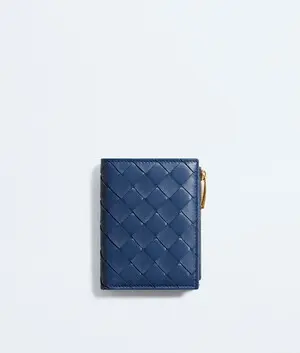 BOTTEGA  VENETA Intrecciato Small Bi-fold Wallet - Blue Venezia
