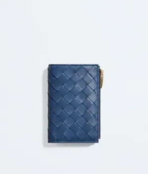 BOTTEGA  VENETA Intrecciato Medium Bi-fold Wallet - Blue Venezia