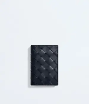 Bottega Veneta Intrecciato Flap Card Case - Midnight/basalt