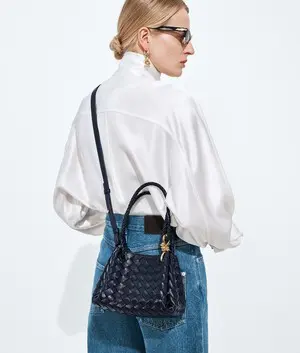 Bottega Veneta Small Intrecciato Leather Shoulder Bag - Midnight