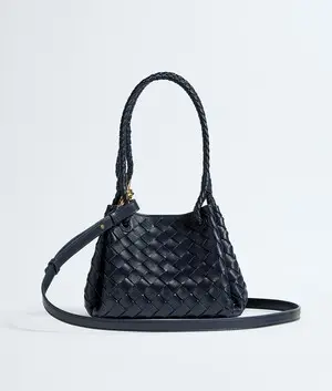 Bottega Veneta Small Intrecciato Leather Shoulder Bag - Midnight