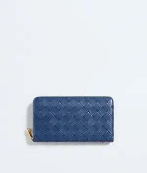 BOTTEGA  VENETA Intrecciato Zip Around Wallet - Blue Venezia