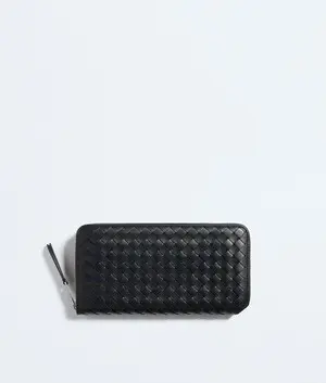 Bottega Veneta Intrecciato Piccolo Zip Around Wallet - Black/midnight