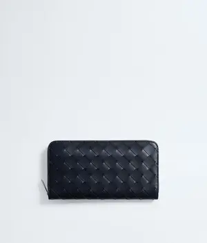 Bottega Veneta Intrecciato Zip Around Wallet - Midnight/basalt