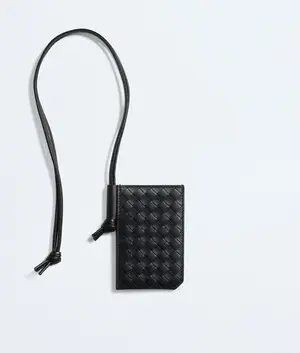 BOTTEGA  VENETA Intrecciato Piccolo Badge Holder - Black/midnight