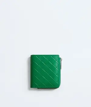 BOTTEGA  VENETA Intrecciato Stamp Bi-fold Wallet - Grass Green