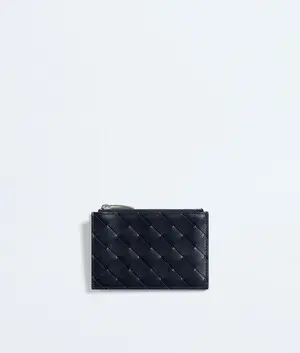 BOTTEGA  VENETA Intrecciato Zipped Card Case - Midnight/basalt