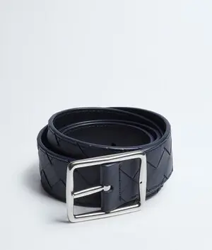 BOTTEGA  VENETA Reverso Intrecciato Calfskin Leather Belt - Midnight/black