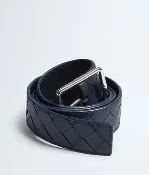 Bottega Veneta Reverso Intrecciato Leather Belt - Midnight/black