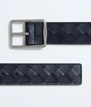 Bottega Veneta Reverso Intrecciato Leather Belt - Midnight/black