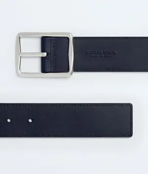 Bottega Veneta Reverso Intrecciato Leather Belt - Midnight/black