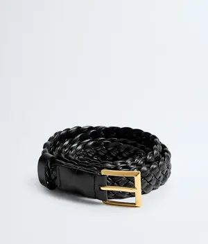 BOTTEGA  VENETA Intreccio Leather Belt - Black