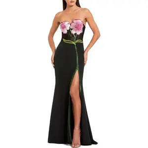 Mac Duggal Strapless Floral Gown - Black