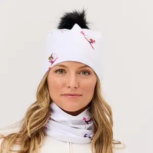 Krimson Klover Multi-Skier Illustrated Beanie White