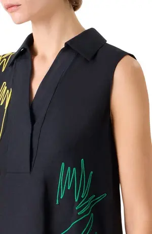 Akris Scribble Embroidered Linen A-line Shirt