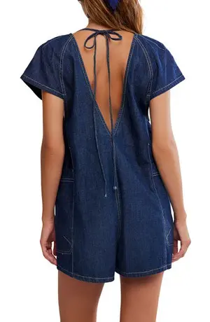Free People Free Fall Denim Romper - Deep Blue