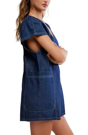 Free People Free Fall Denim Romper - Deep Blue