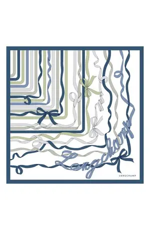 Longchamp Ribbon Print Silk Bandana Scarf - Slate