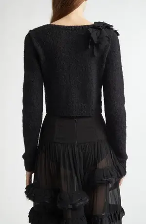 MERUERT TOLEGEN Hand Knit Crop V-neck Cardigan