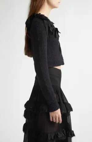 MERUERT TOLEGEN Hand Knit Crop V-neck Cardigan