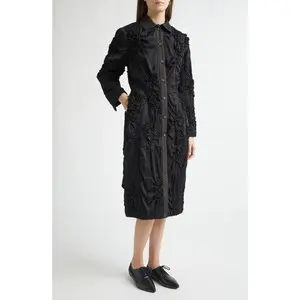 MERUERT TOLEGEN Smocked Tailored Satin Cocoon Coat - Black