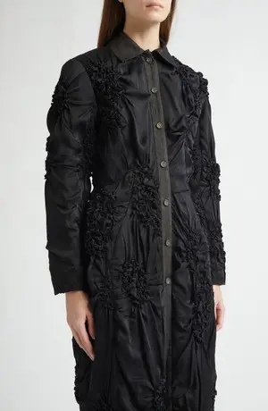 MERUERT TOLEGEN Smocked Tailored Satin Cocoon Coat