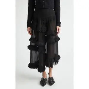 MERUERT TOLEGEN Shifted Chiffon Ruffle Skirt - Black