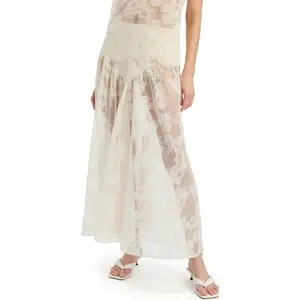 Bardot Hildie High Waist Semisheer Lace Maxi Skirt - Lite Beige
