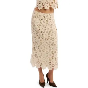Bardot Veneta Crochet Cotton Midi Skirt - Lite Beige