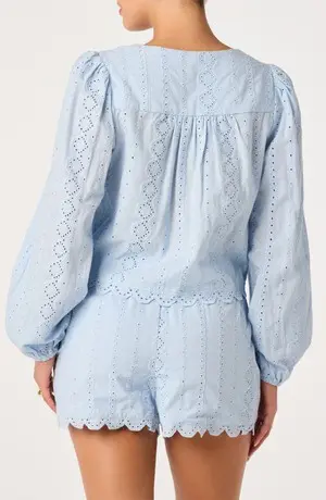 Astr The Label Leah Eyelet Top - Light Blue