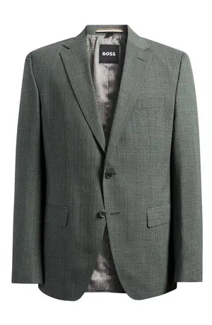 BOSS Hutson Slim Fit Green Mélange Virgin Wool Sport Coat - Open Green