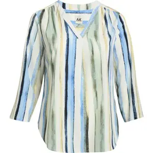 Anne Klein Stripe V-neck Top - White Dove Multi