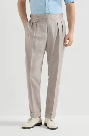 Brunello Cucinelli Chevron Pleated Trousers - Light Grey