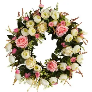 NEARLY NATURAL 20-in White & Rose Artificial Wreath - Pink