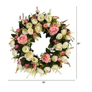 NEARLY NATURAL 20-in White & Rose Artificial Wreath