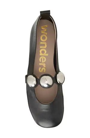WONDERS Stud Embellished Ballet Flat - Sauvage Black