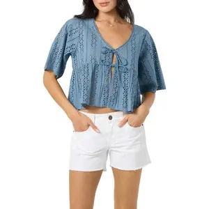 O'Neill Loni Eyelet Babydoll Top - Provincial Blue