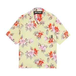 Palm Angels Hibiscus Print Button Down Bowling Shirt - Yellow