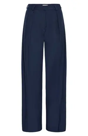 ICHI Iherina Pleated High Waist Pants - Dark Navy