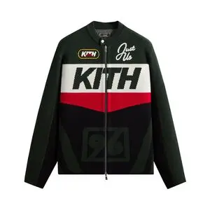Kith Knit Moto Full Zip Jacket 'stadium - Green