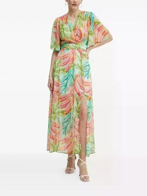 MORGAN Slit Floral Print Maxi Dress - Green