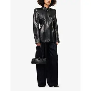 MUGLER Collared Cinched-waist Leather Jacket