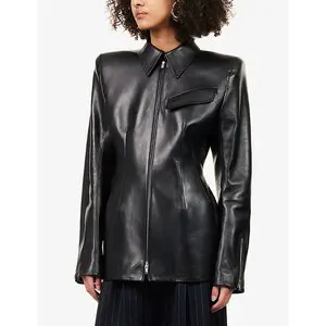 MUGLER Collared Cinched-waist Leather Jacket