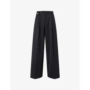 Simone Rocha Faux-pearl Embellished Wide-leg Woven Trousers - Black